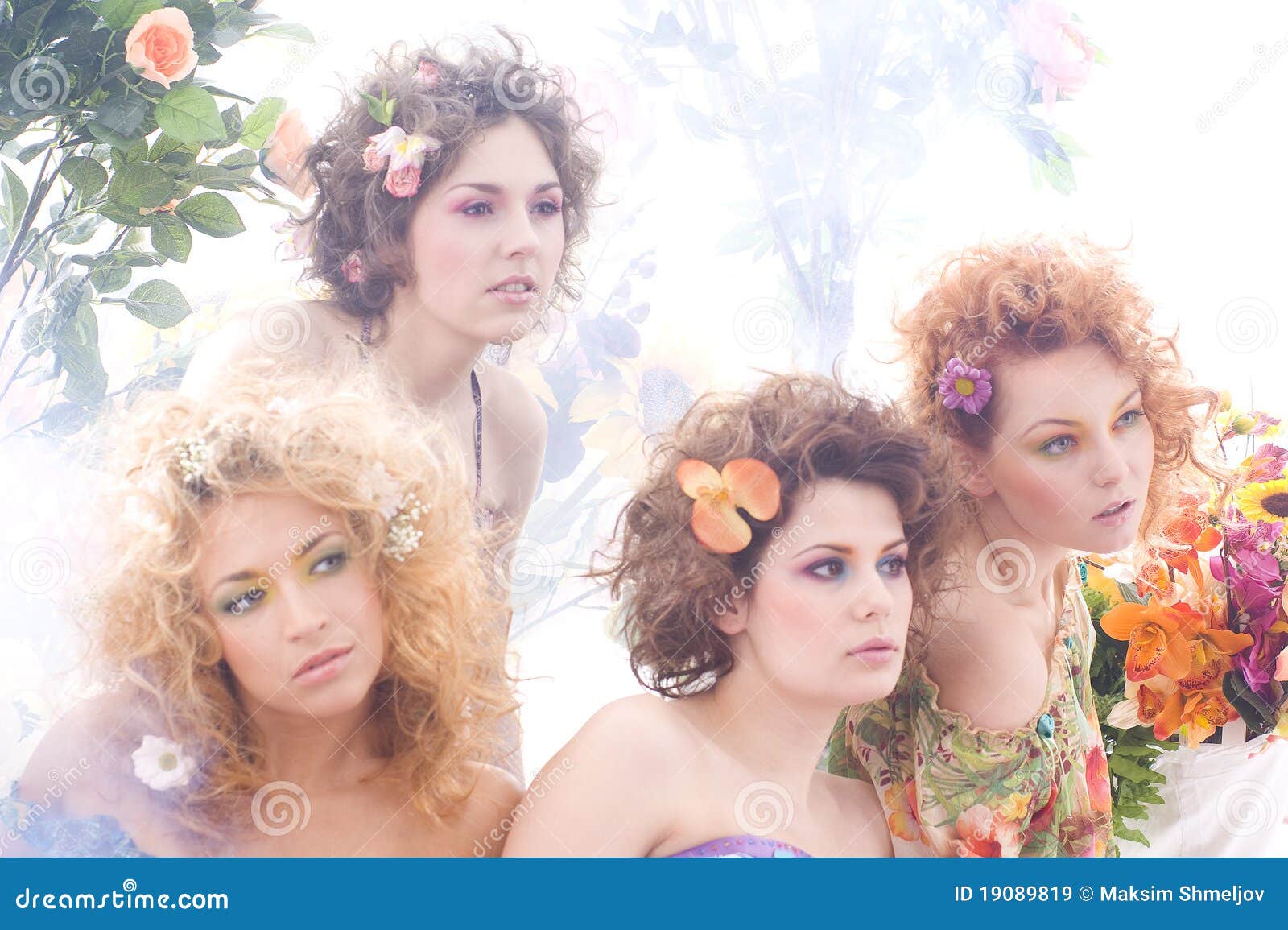 Fashion Shoot of Four Young and Beautiful Nymphs Stock Image - Image of ...