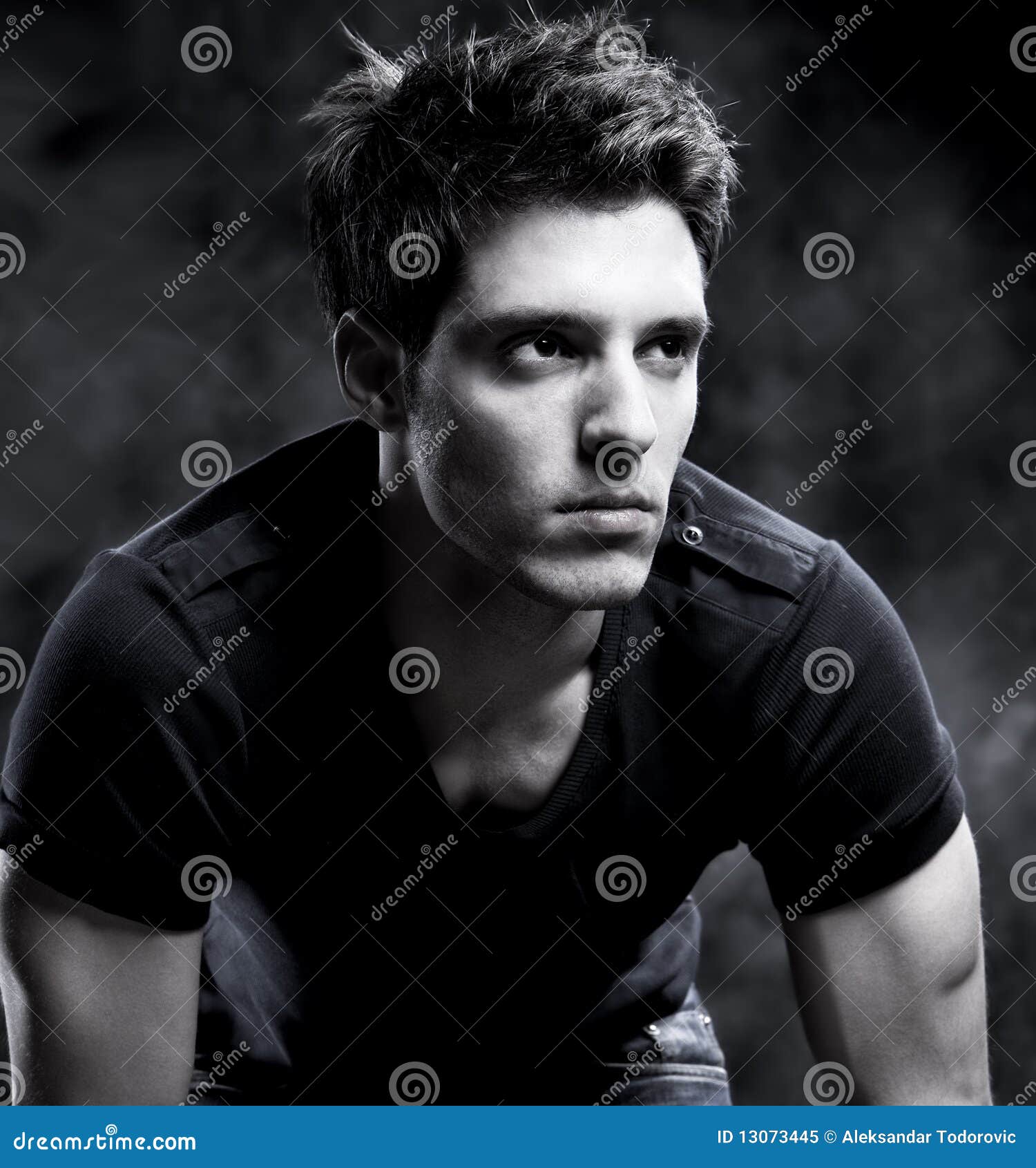 Guy Macho Lay White Bedclothes. Playful Mood Concept. Man Unshaven ...