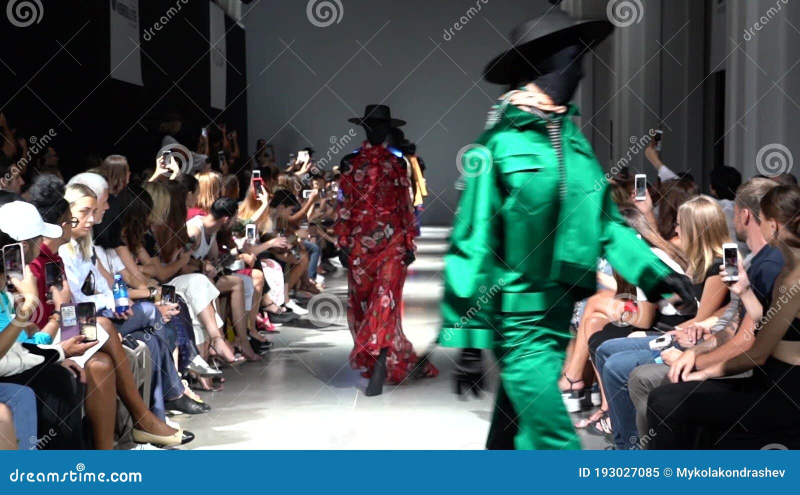 Fashion Show. Group of Models Walking on the Catwalk. Slow Motion Stock ...