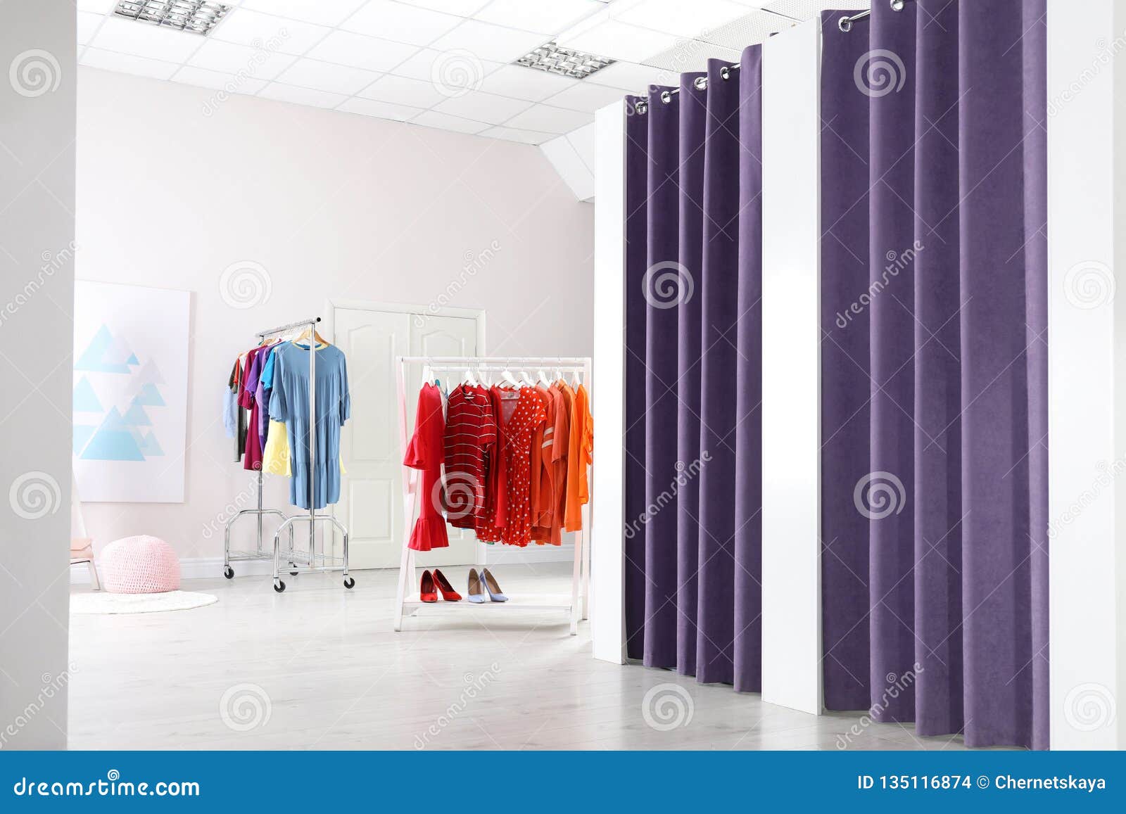 Fashion Store Interior with Dressing Rooms Stock Photo - Image of ...
