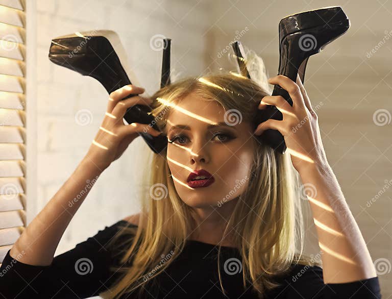 Fashion Style Trend Girl With High Heels And Blond Long Hair Hairstyle Stock Image Image Of
