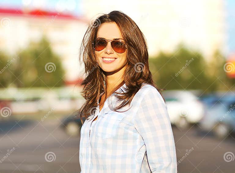 Fashion Summer Lifestyle Portrait Beautiful Woman In Sunglasses Stock