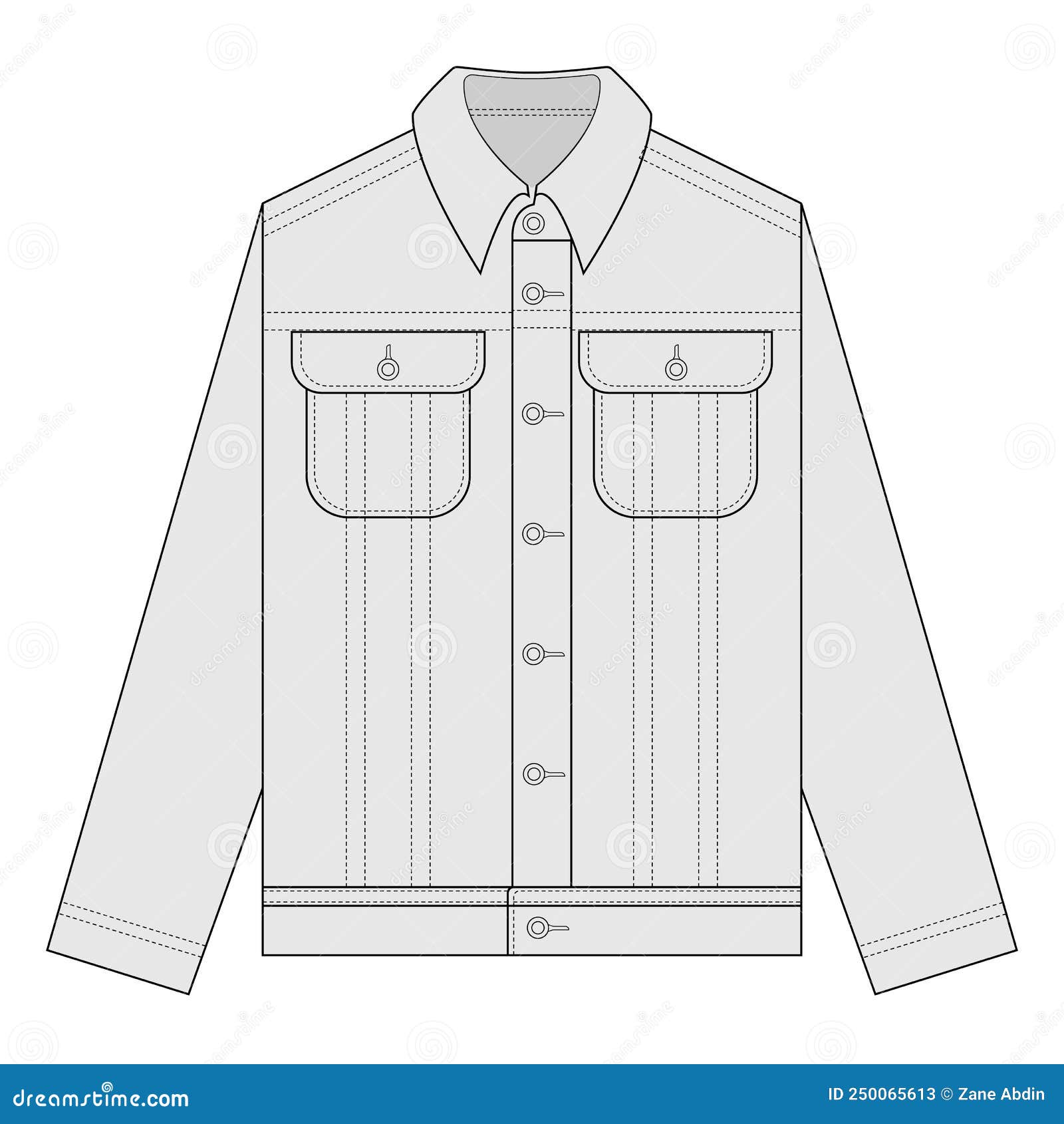 Fashion Technical Sketch of Denim Jacket Stock Illustration ...