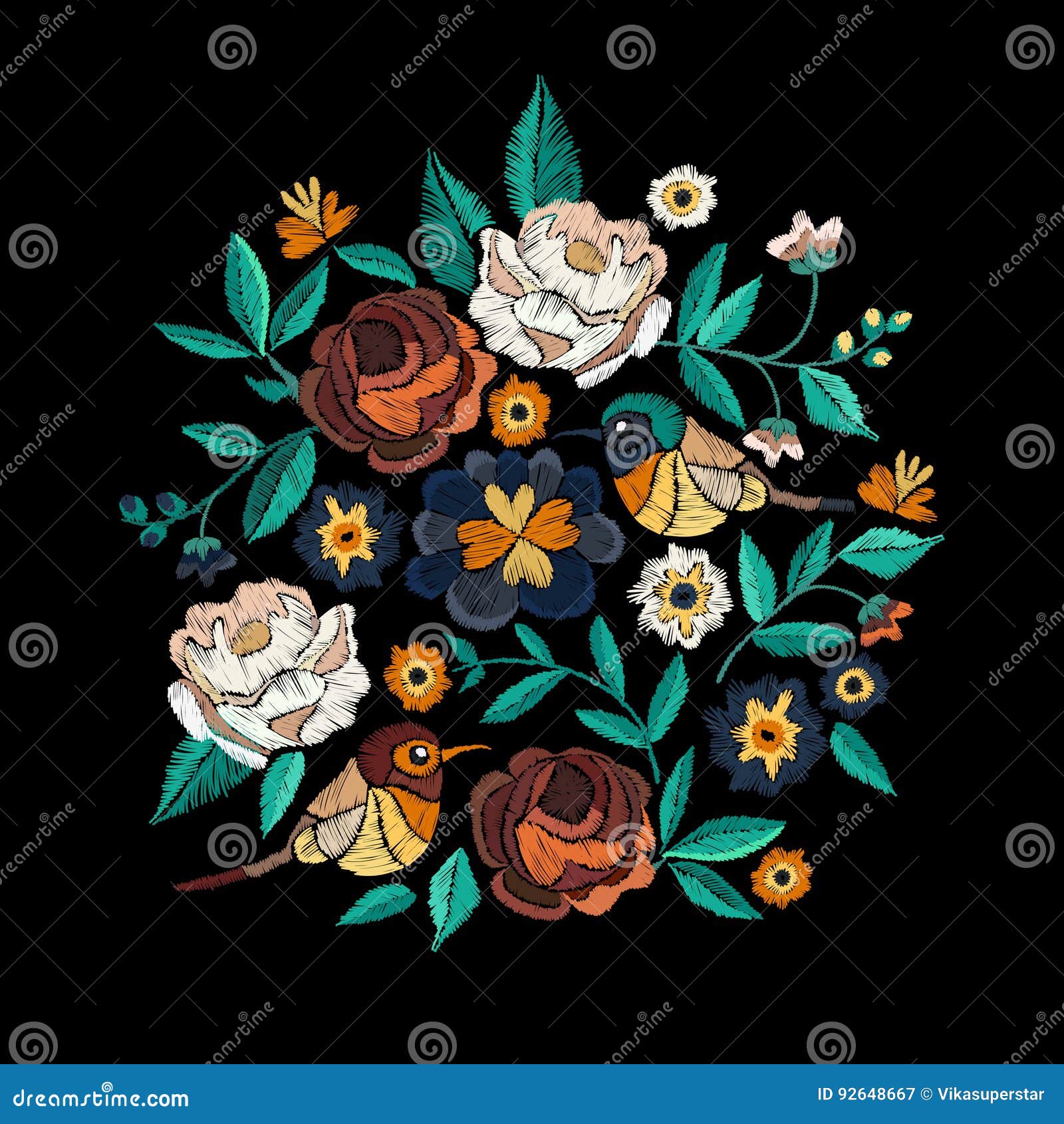 Vector Embroidery Design. Embroidered Floral Pattern With Roses And ...