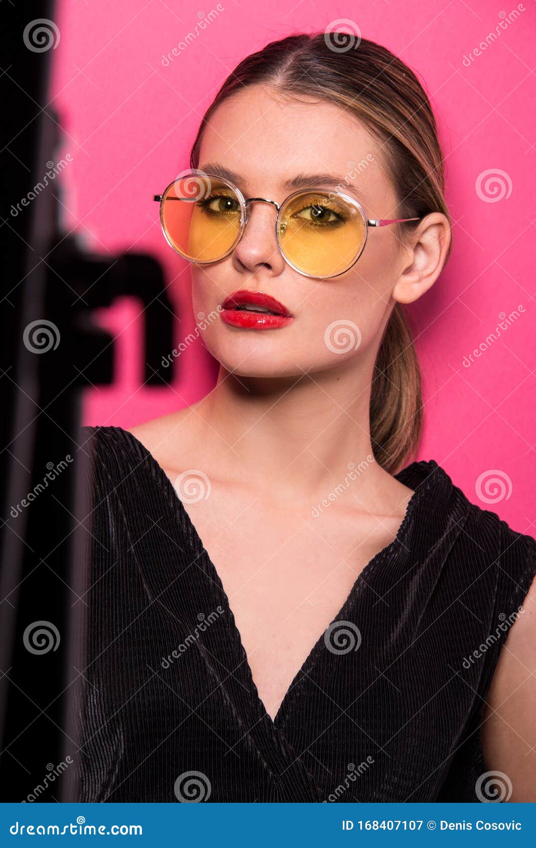 Fashion Vogue Model Young Woman Holding Glasses Stock Image Image Of
