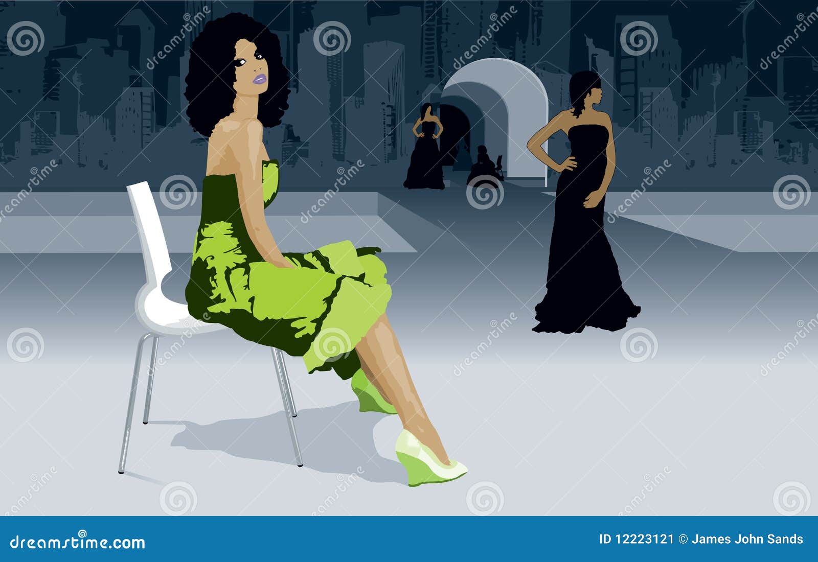 Fashion Week Show. Cartoon Models Defile Catwalk In Fashionable Clothes ...