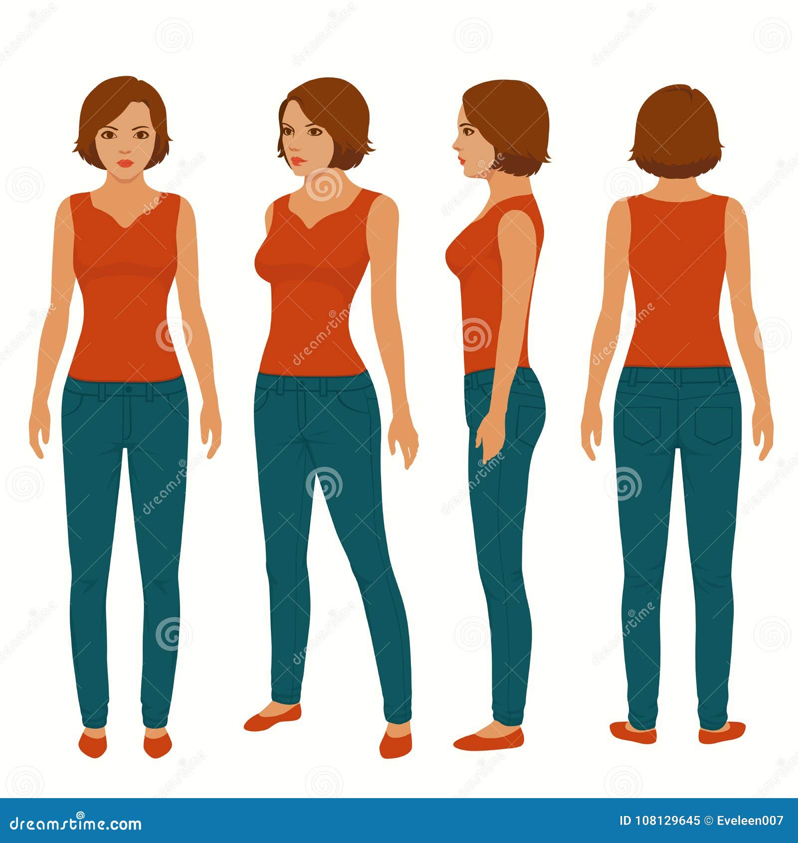 Fashion Woman Isolated, Front, Back and Side View Stock Vector ... Fashion Woman Isolated, Front, Back and Side View Stock Vector ...