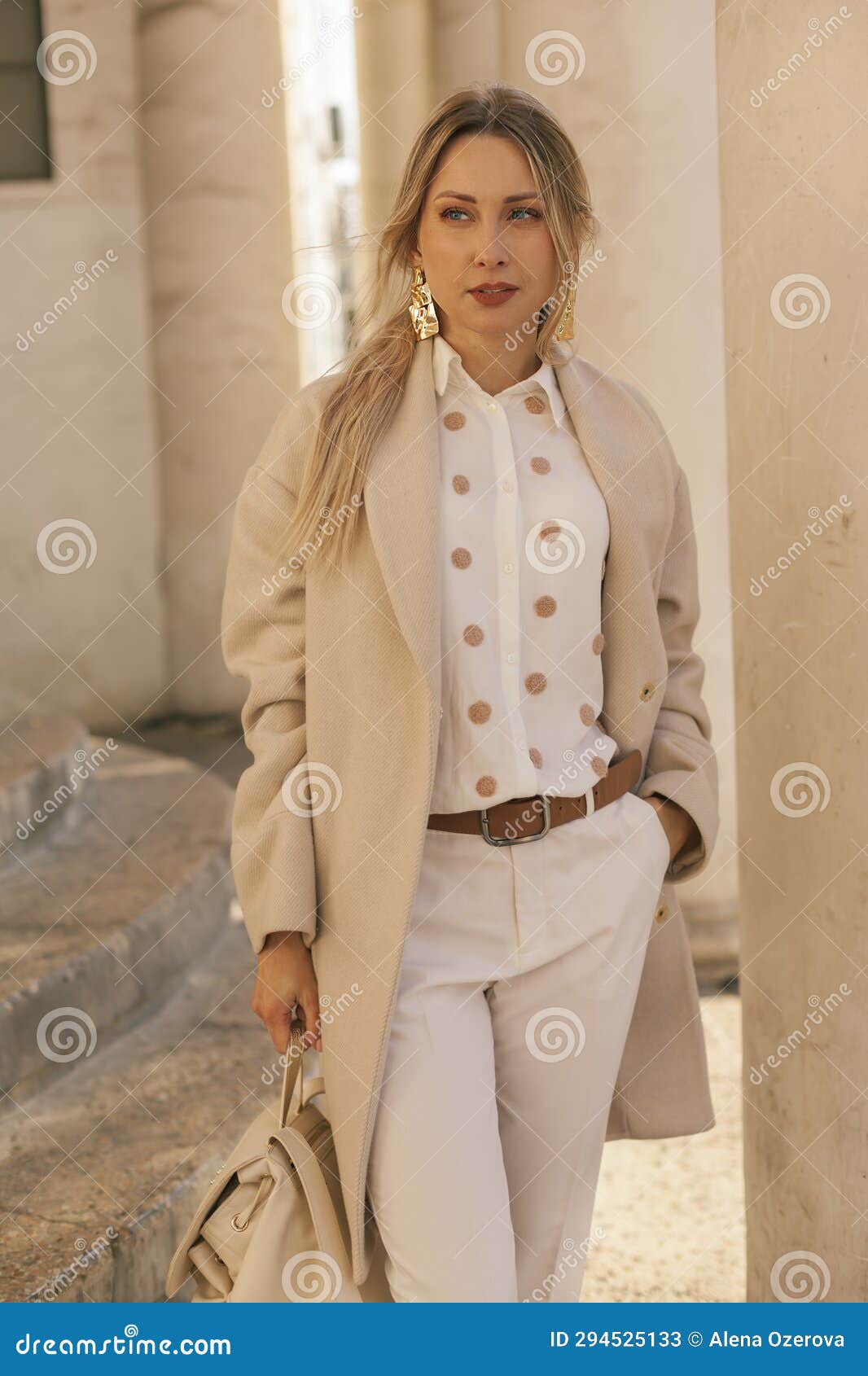 Fashion Woman Wearing Beige Coat On The Street Stock Image Image Of