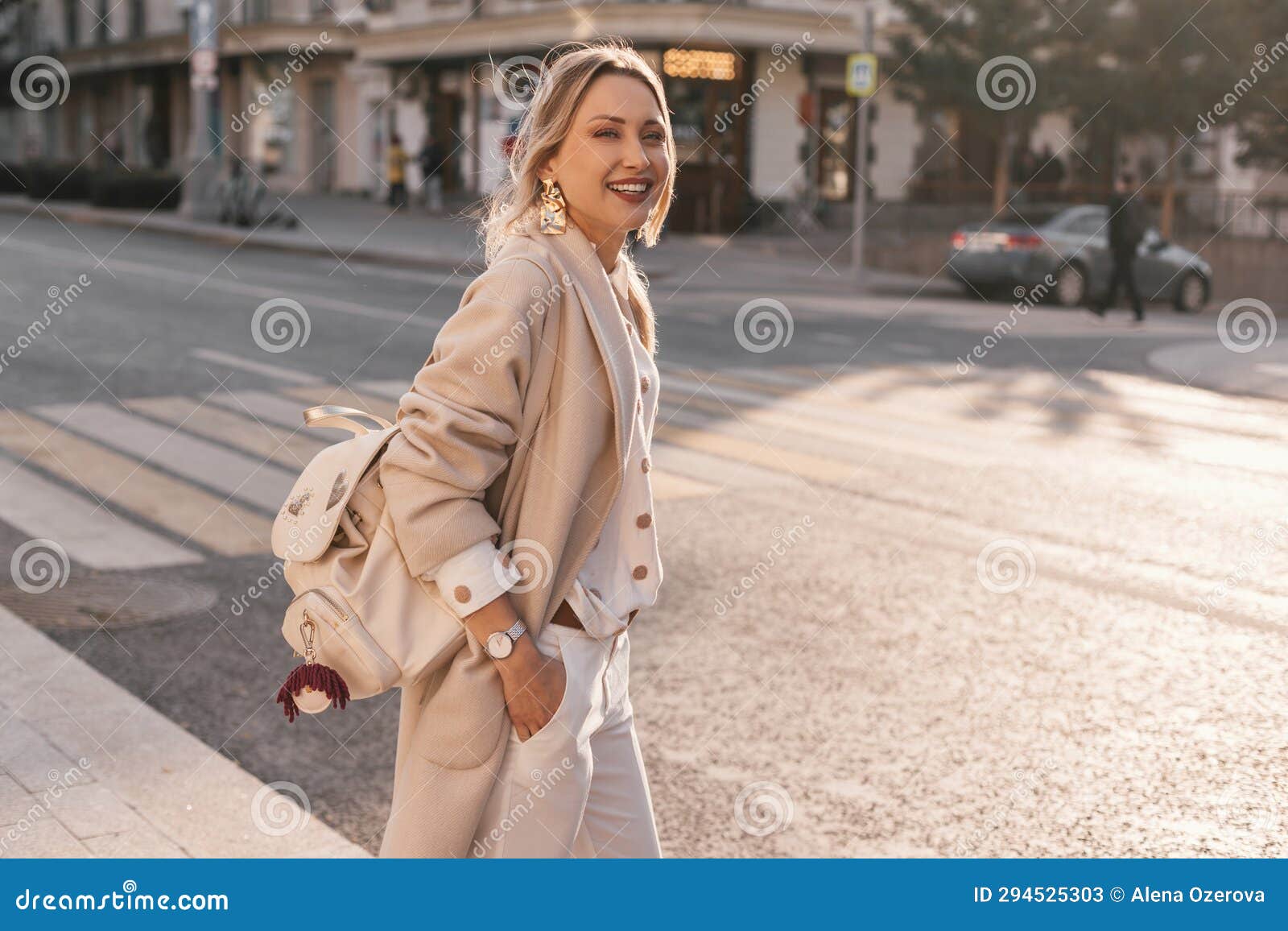 Fashion Woman Wearing Beige Coat On The Street Stock Image Image Of