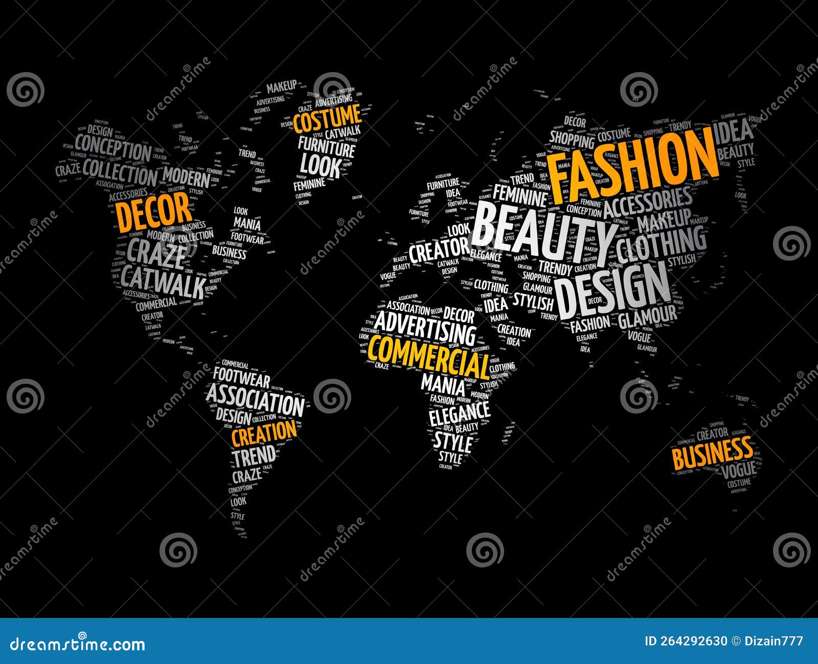 Fashion Word Cloud in Shape of World Map, Concept Background Stock ...