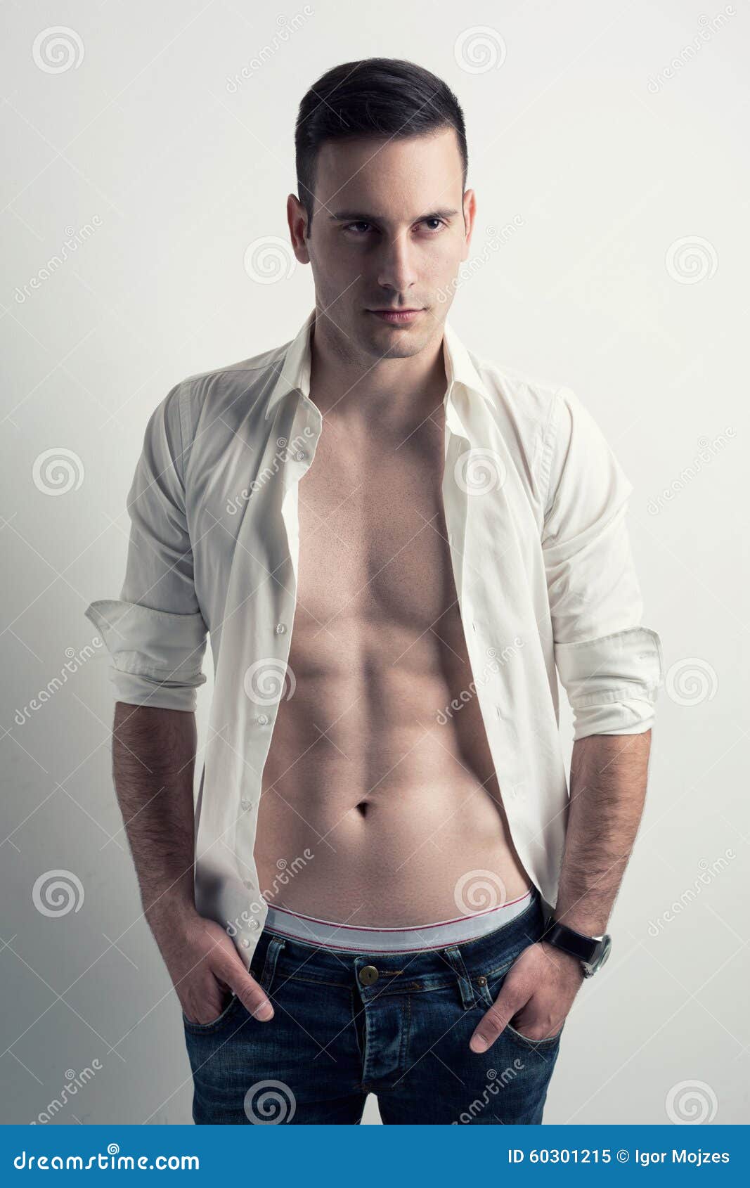 Fashion Young Man in White Shirt Stock Image - Image of lifestyle, look ...