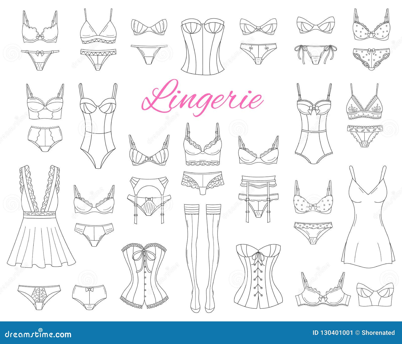Fashionable Female Lingerie Collection Vector Sketch Illustration