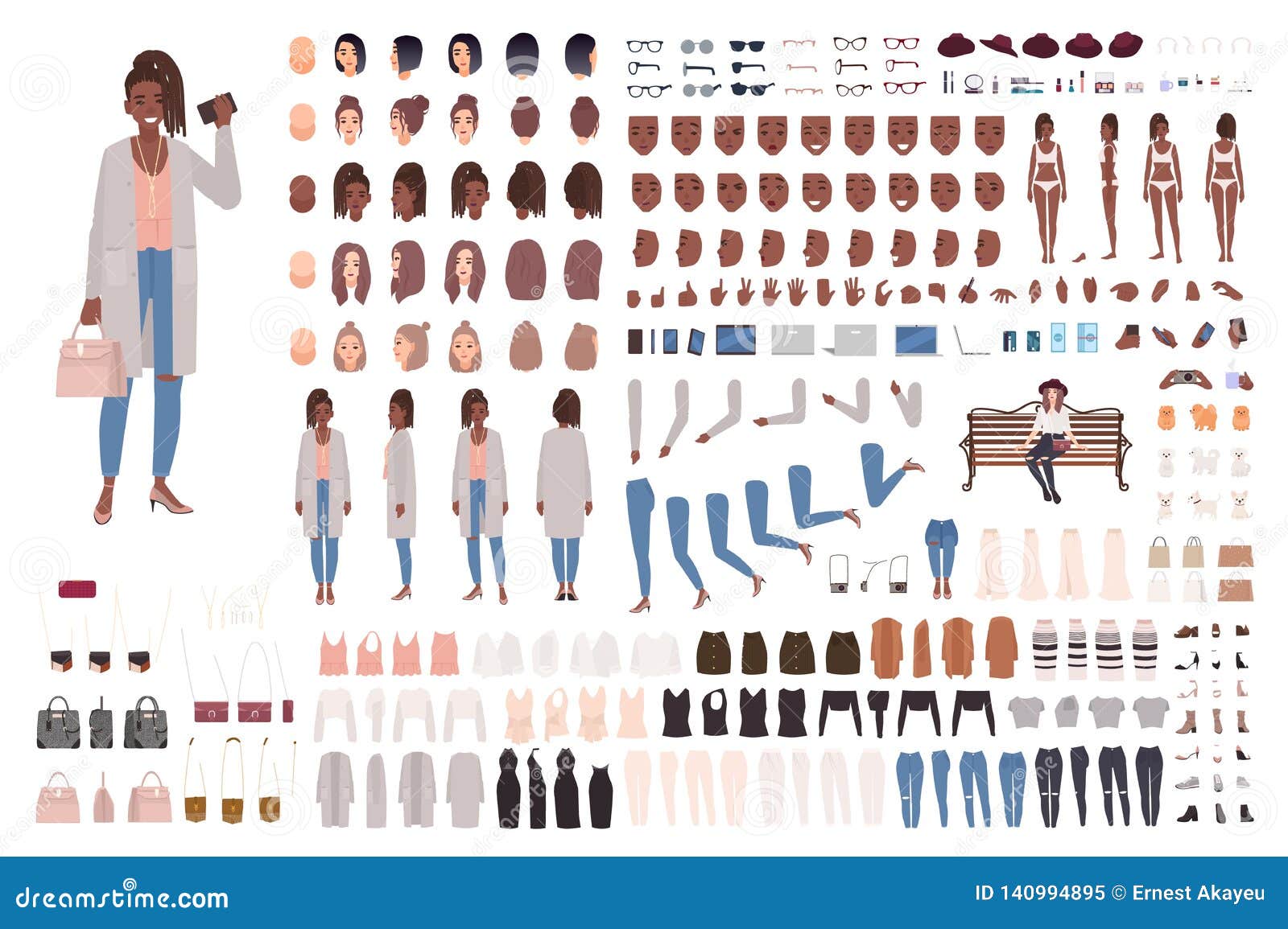 Fashionable Girl Creation Set or DIY Kit. Collection of Body Elements ... Fashionable Girl Creation Set or DIY Kit. Collection of Body Elements ...