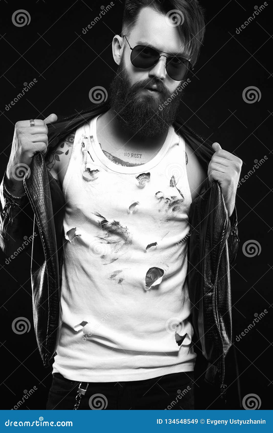 Fashionable Hipster Man With Tattoo And Sunglasses Stock Image Image