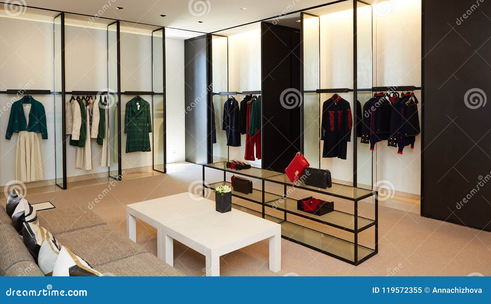 Fashionable Interior of Boutique in Modern Mall. Stock Image - Image of ...