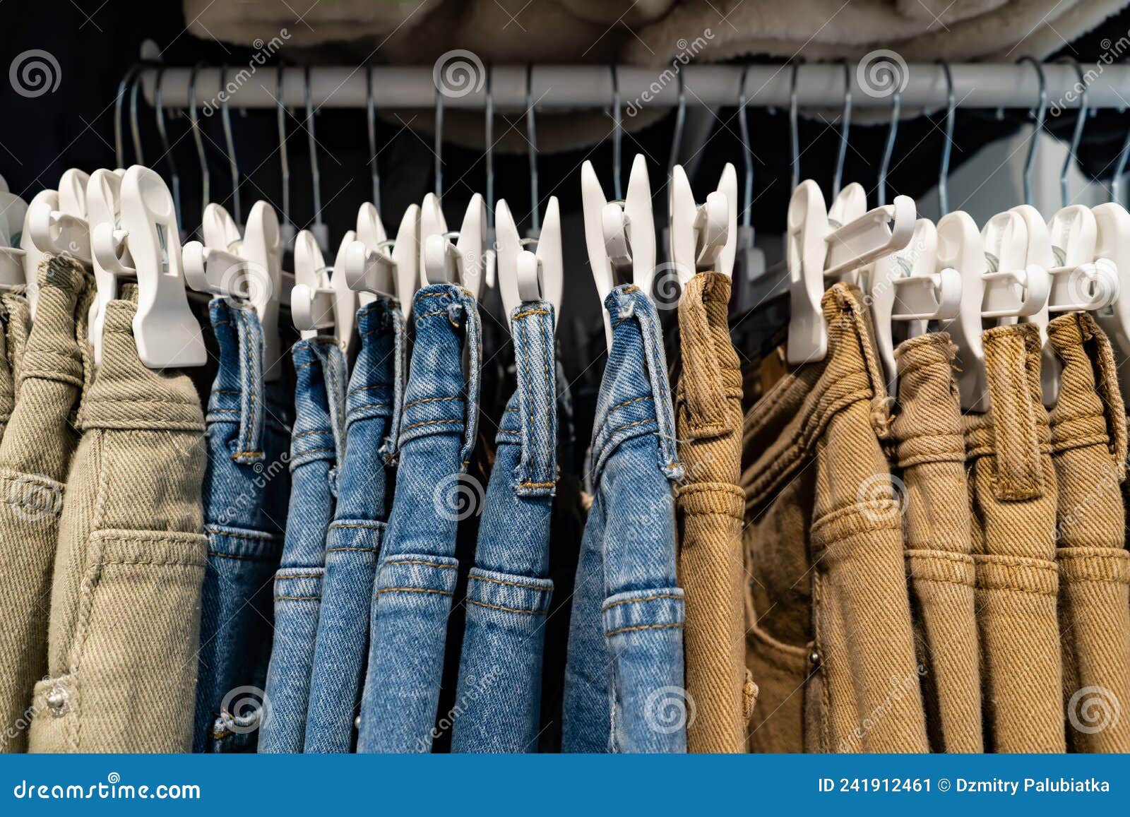 Fashionable Jeans are Hanging on a Hanger in the Store Stock Image ...