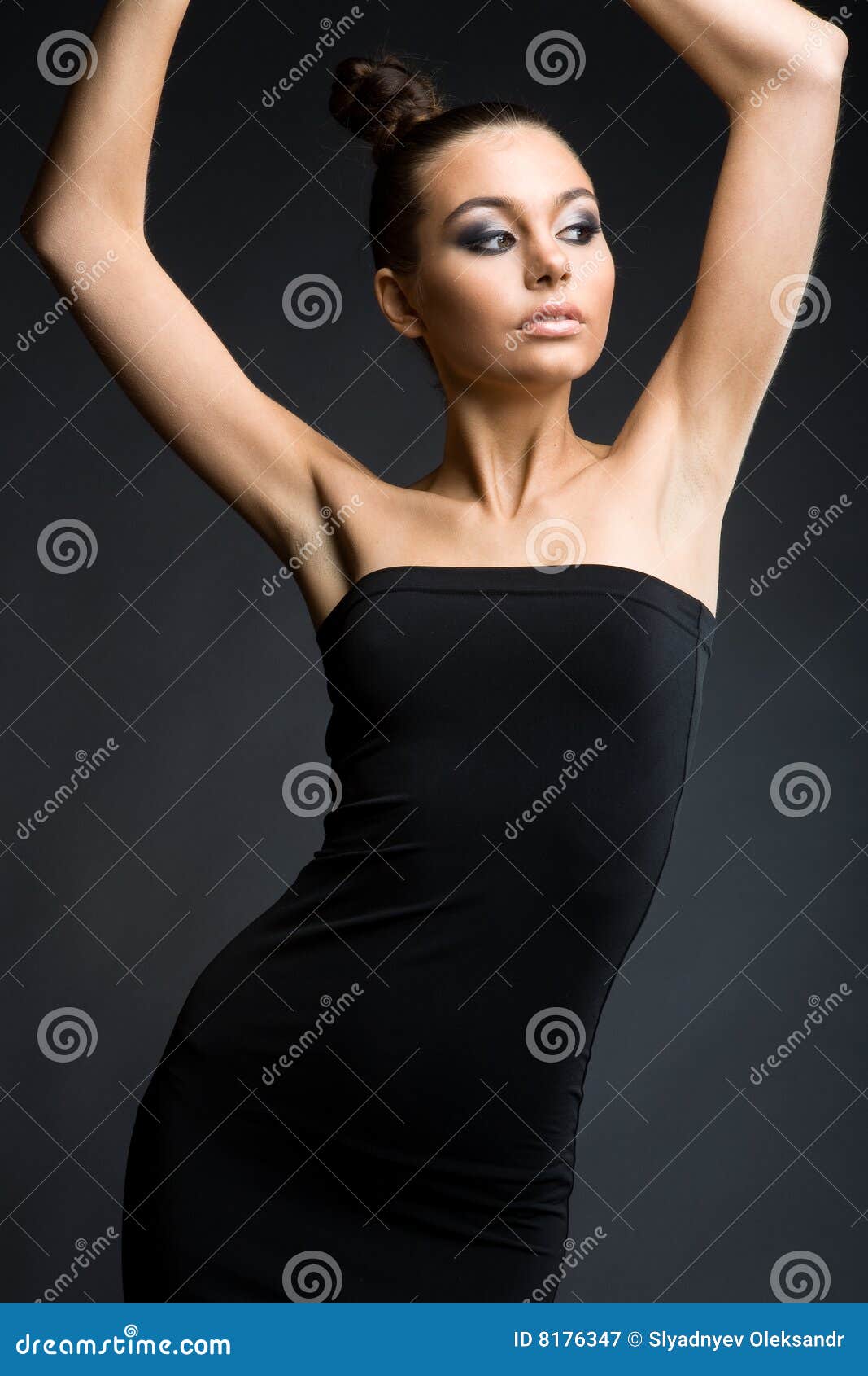 Fashionable Model in Black Dress Stock Image - Image of female ...