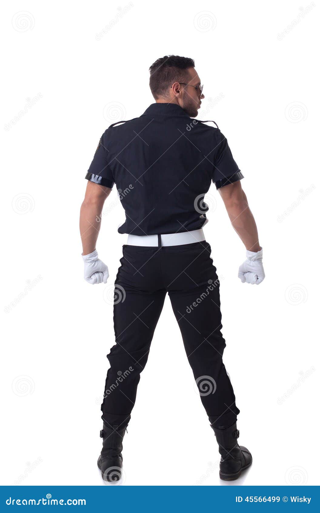 Fashionable Muscular Cop Posing Back To Camera Stock Image - Image of ...