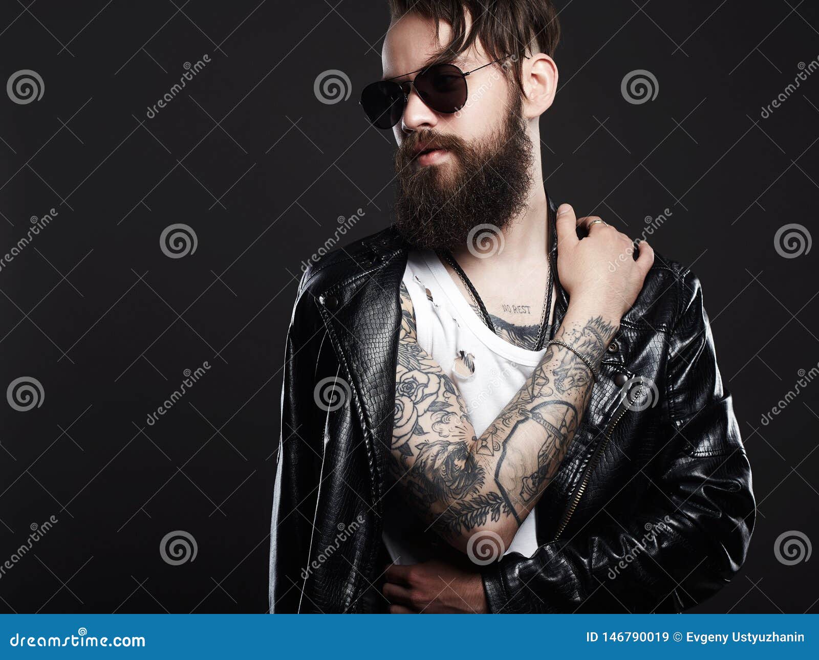 Fashionable Tattooed Handsome Man In Sunglasses Stock Image Image Of