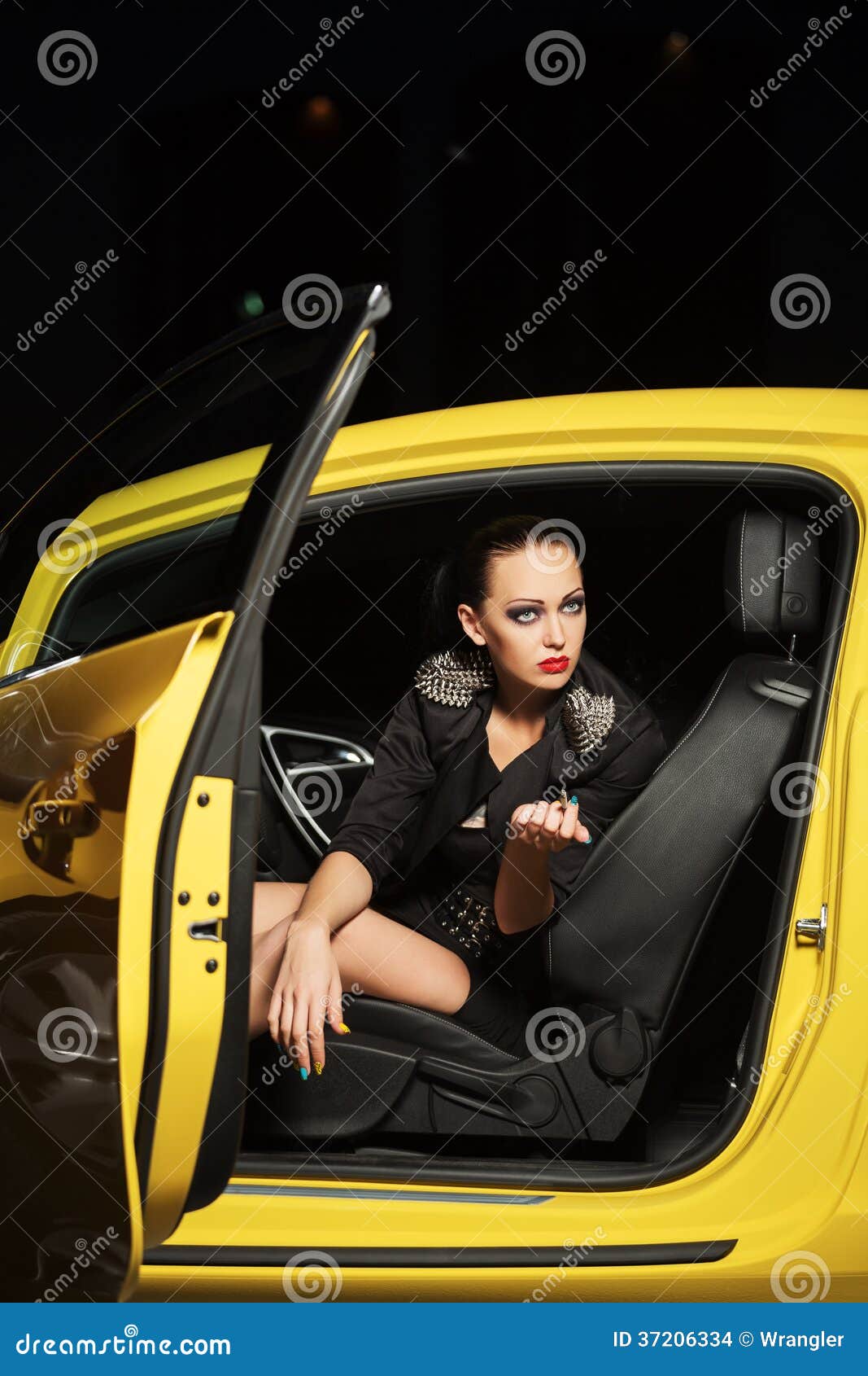 Fashionable Woman Smoking Cigarette in a Car Stock Photo - Image of ...