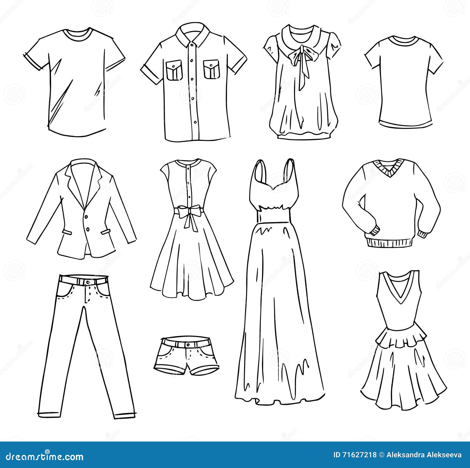Fasihon Clothes Hand Drawn Vector Set Stock Vector - Illustration of ...
