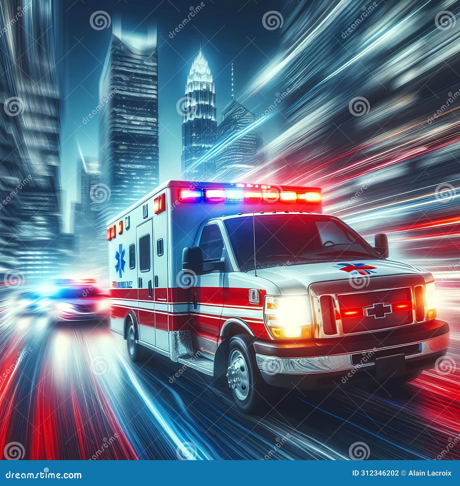 Fast ambulance night city stock illustration. Illustration of speeding ...