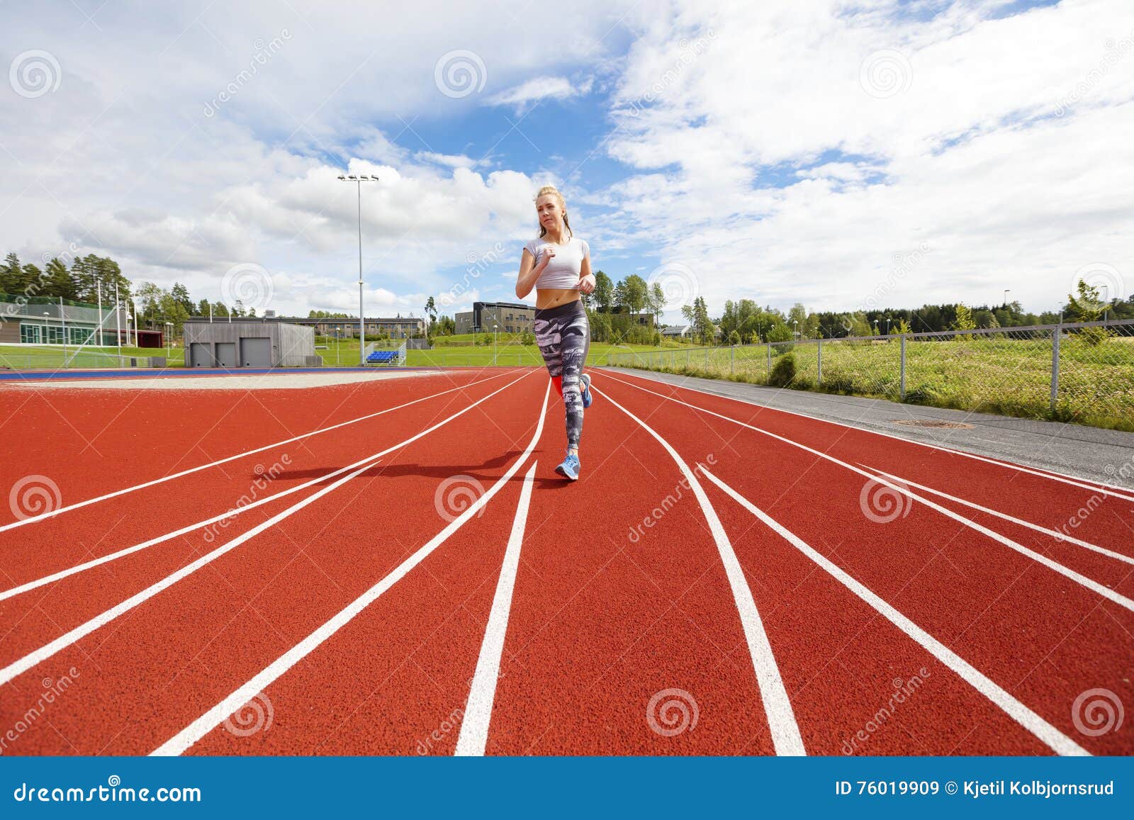Fast Athletic Female Runner on Outdoor Running Track Stock Image ...