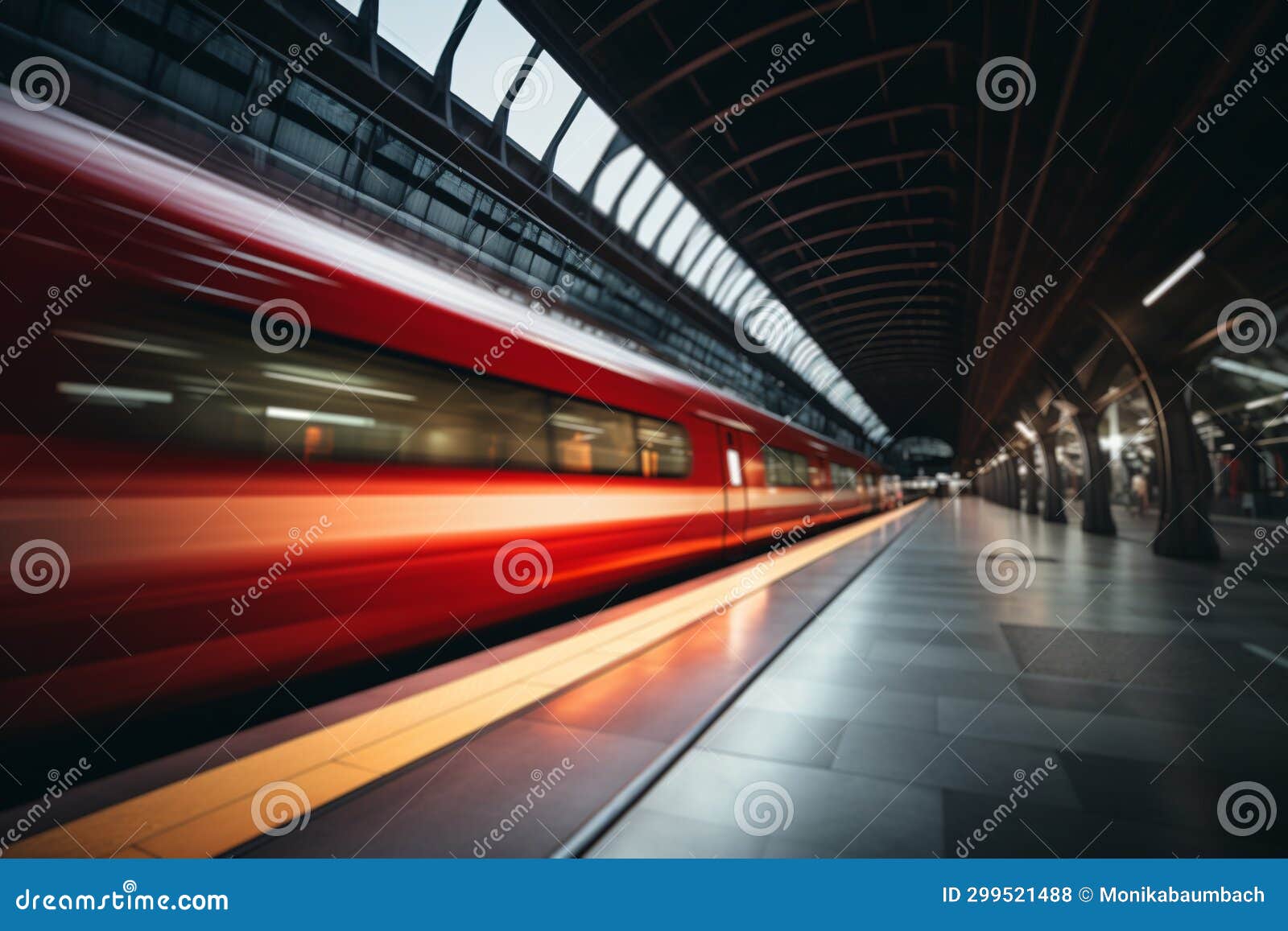 Fast Blurry Red Train Driving through Train Station Stock Illustration ...