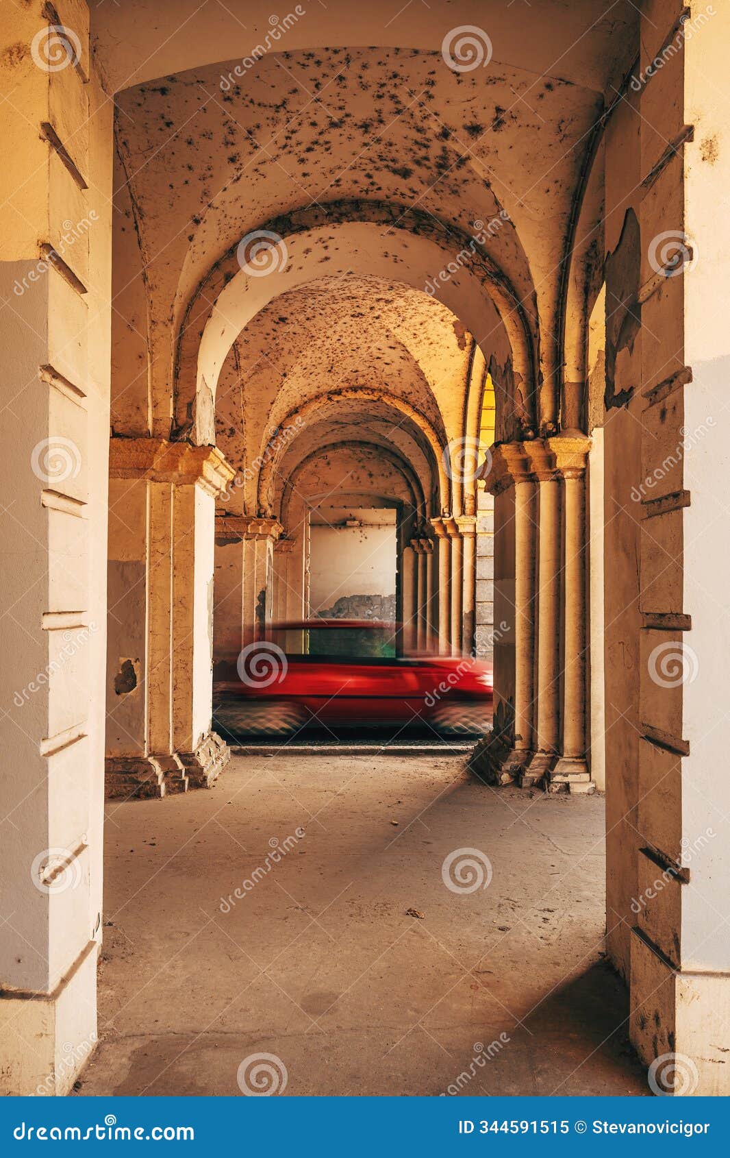 Arched Passageway Moving To Perspective Under Arches With Stone Block ...