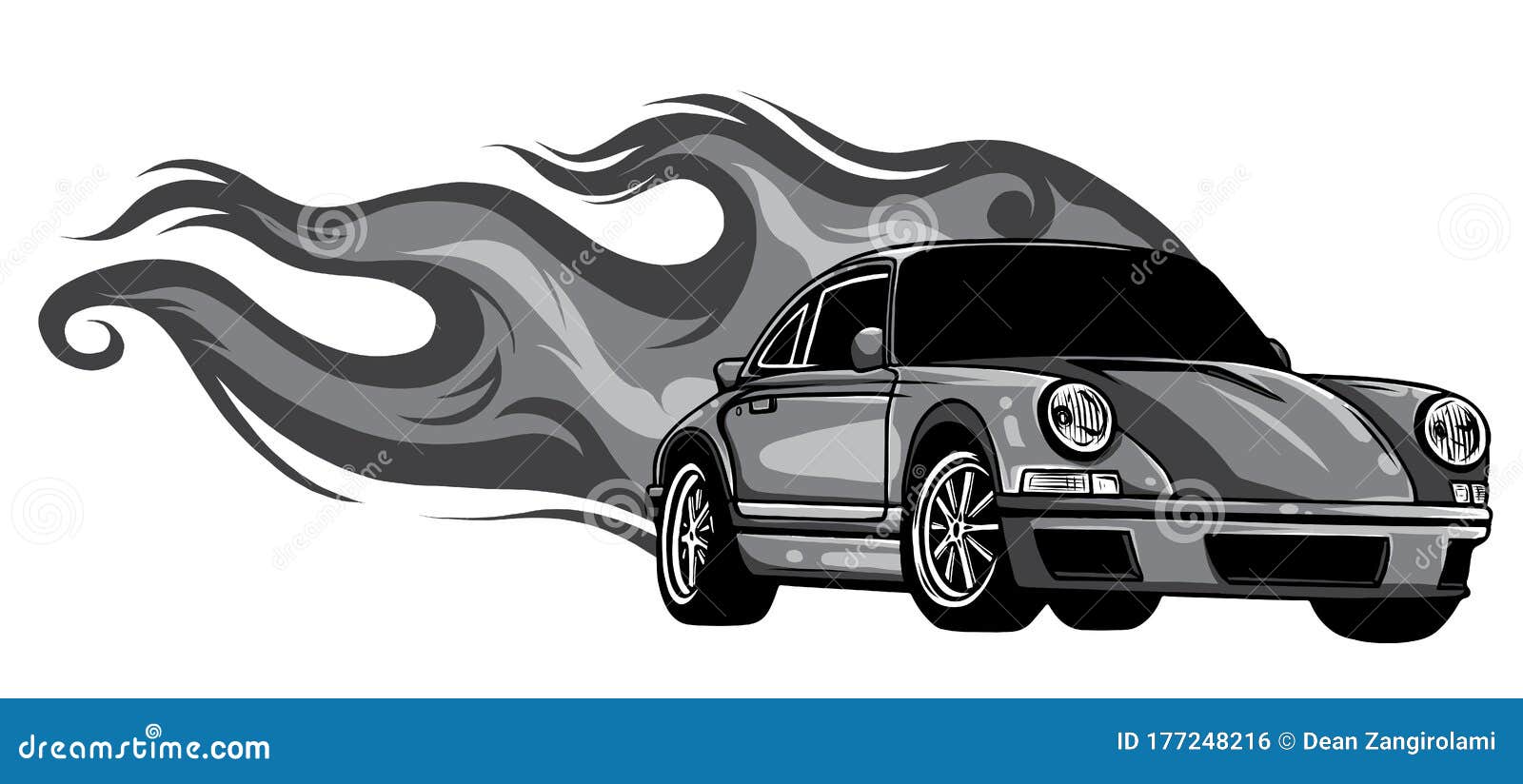 Monochromatic Fast Car Flames Vector Illustration Desgn Art Stock ...