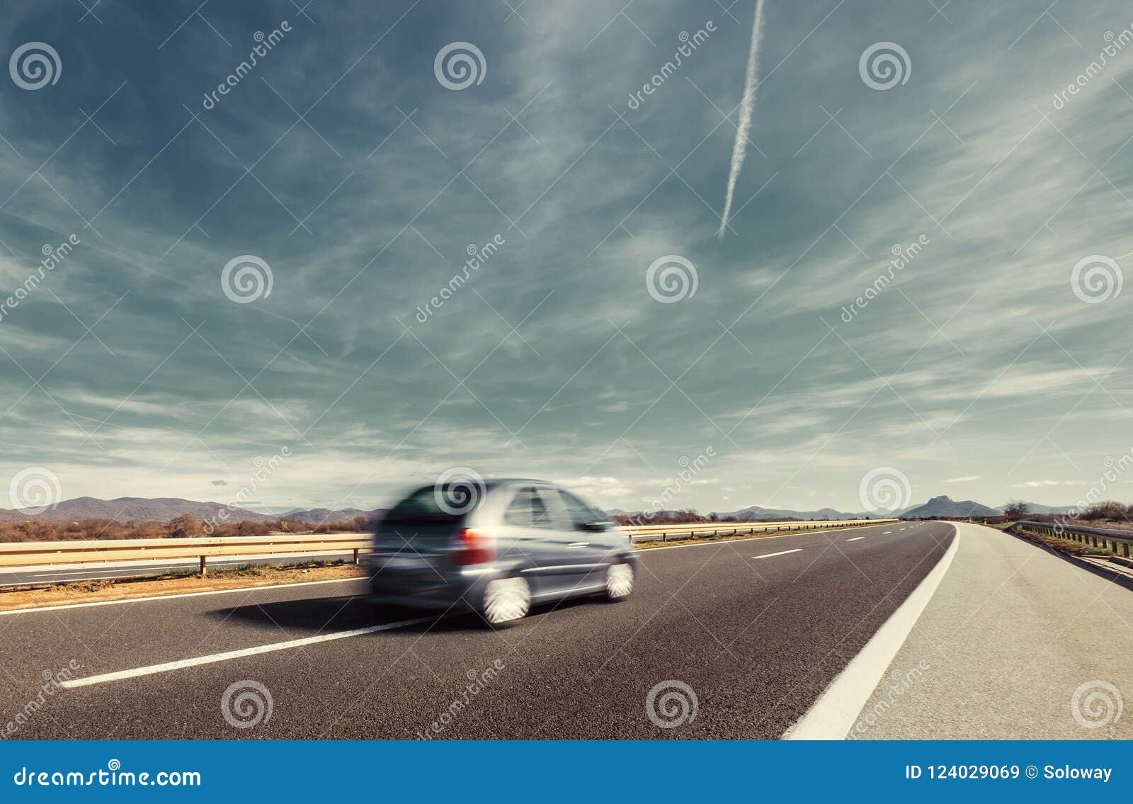 Fast Car Highway Motion with Wide Sky Background Stock Image - Image of ...