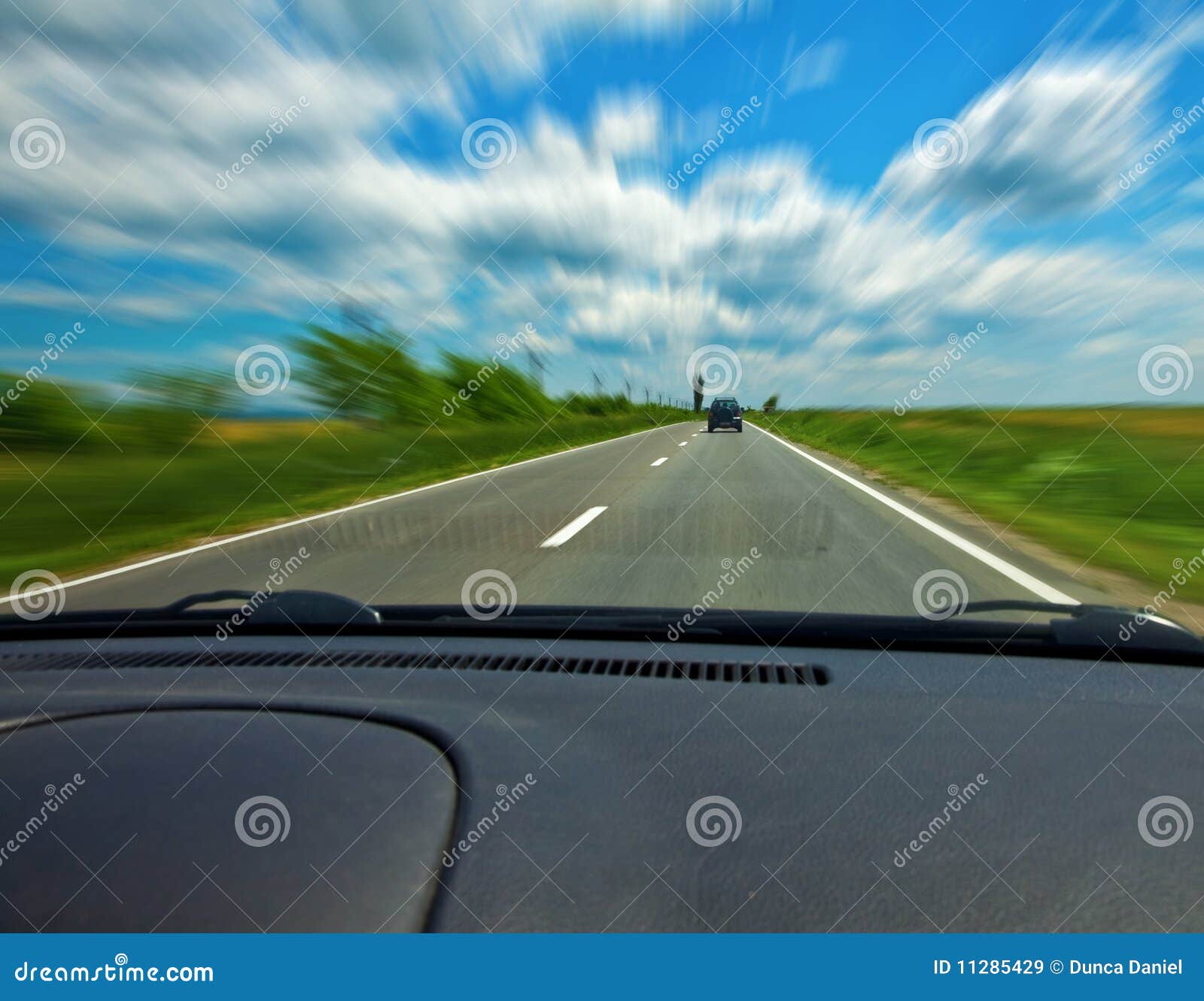 Fast Car on Road Viewed from the Interior Stock Image - Image of riding ...
