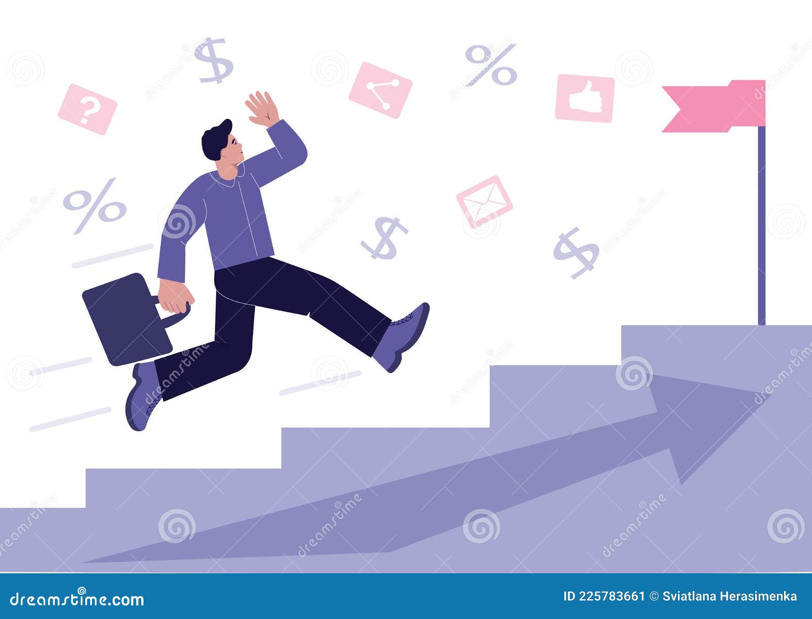 Fast Career and Career Advancement. Flat Vector Illustration. Stock ...