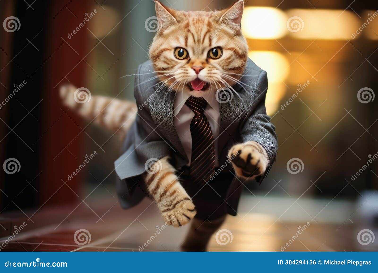 A Fast Cat with a Business Suit Being in a Hurry Stock Photo - Image of ...