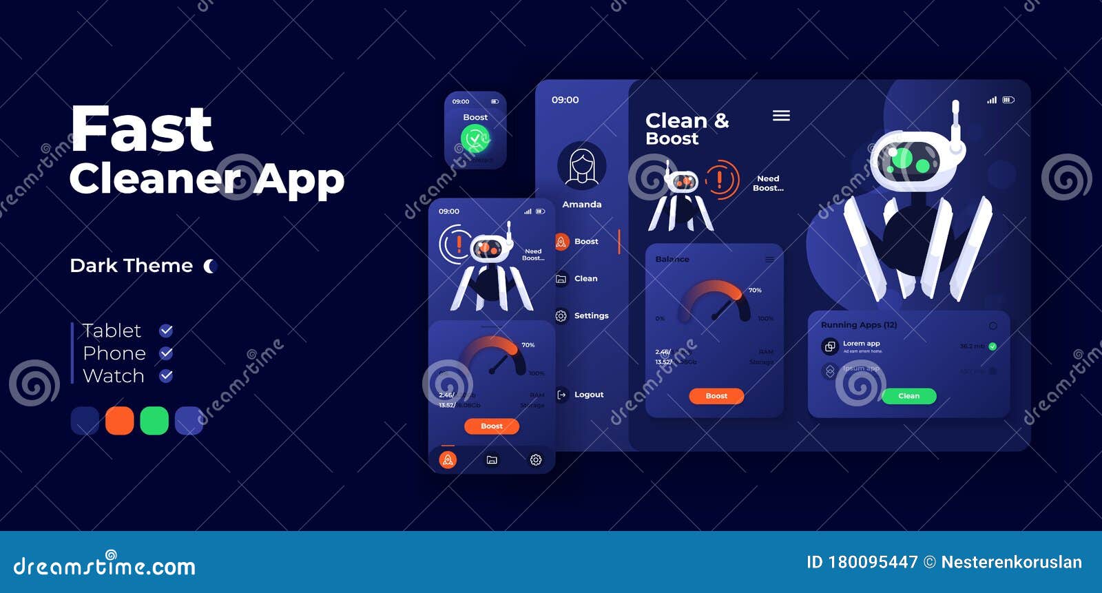 Fast Cleaner App Screen Vector Adaptive Design Template Stock Vector ...