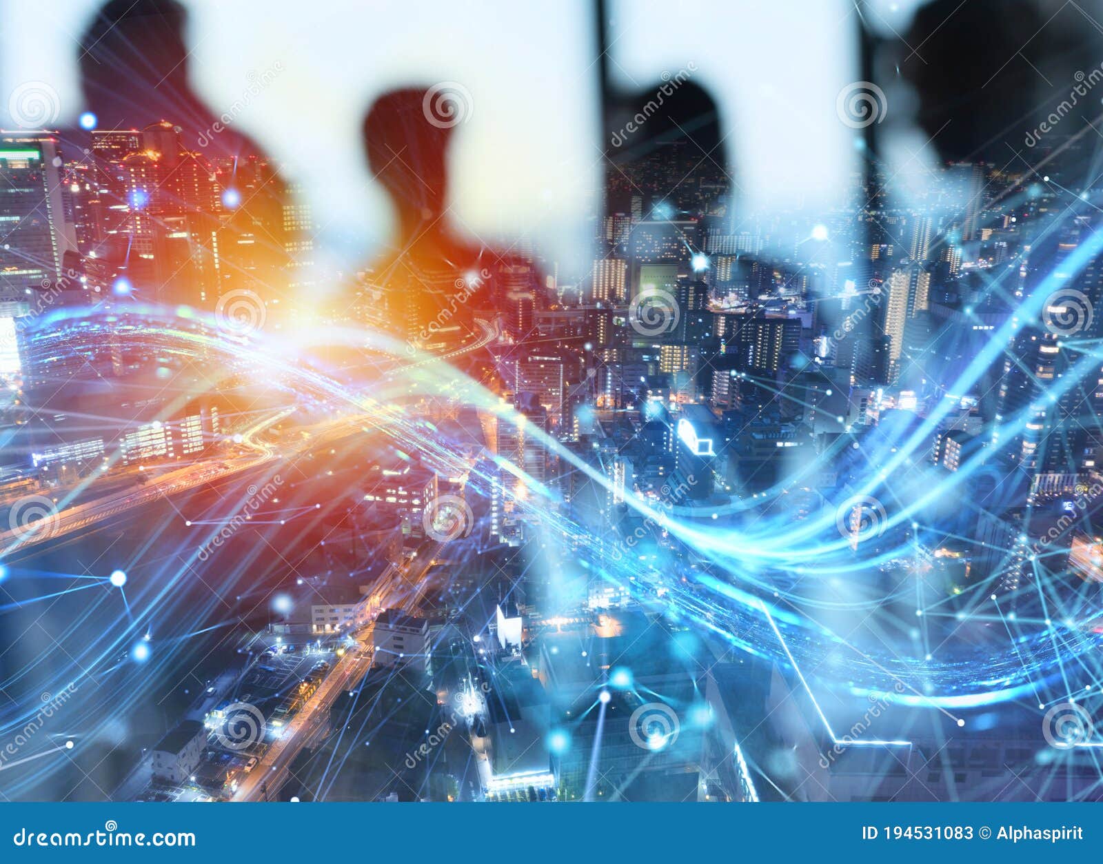 Fast Connection in the City at Night. Abstract Technology Background ...