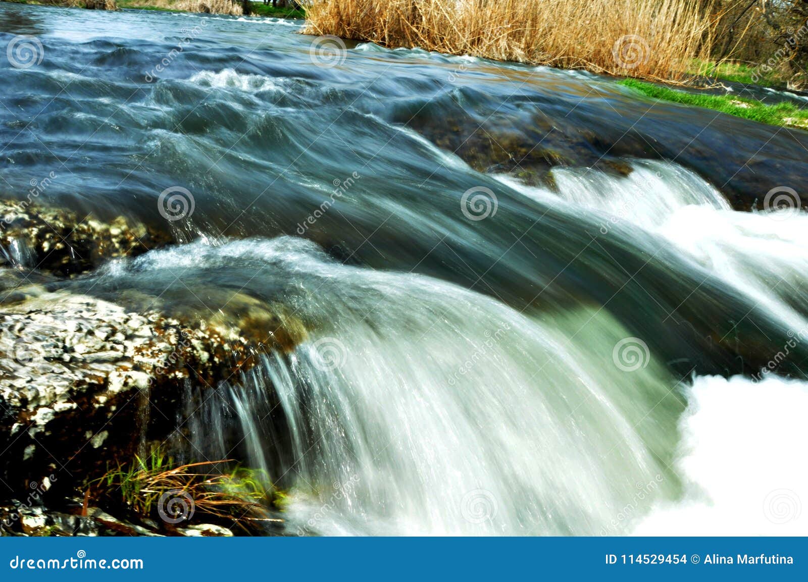 Tempestuous River with Small Stone Rapids Stock Photo - Image of moss ...