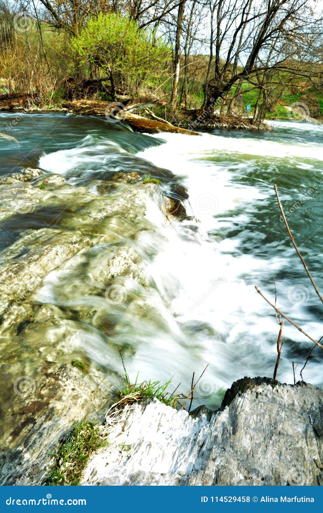 Tempestuous River with Small Stone Rapids Stock Photo - Image of spring ...