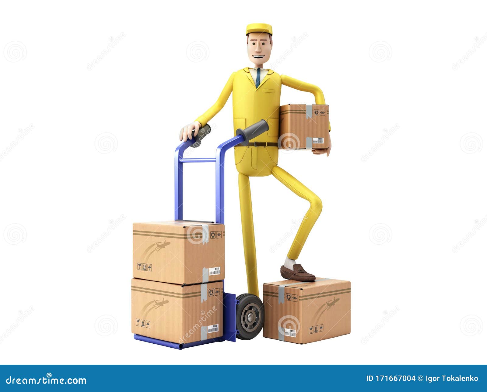 Fast Delivery Concept the Courier on a Holds a Box 3d Render on White ...