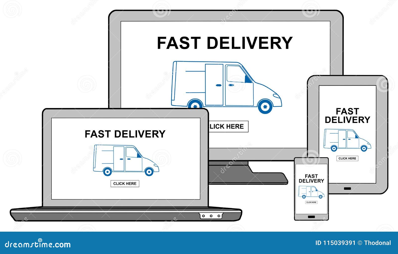 Fast Delivery Concept on Different Devices Stock Illustration ...
