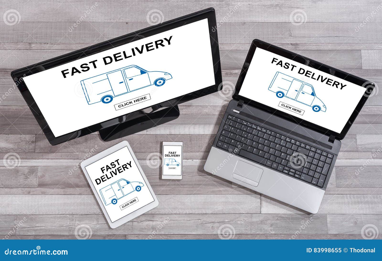 Fast Delivery Concept on Different Devices Stock Image - Image of ...