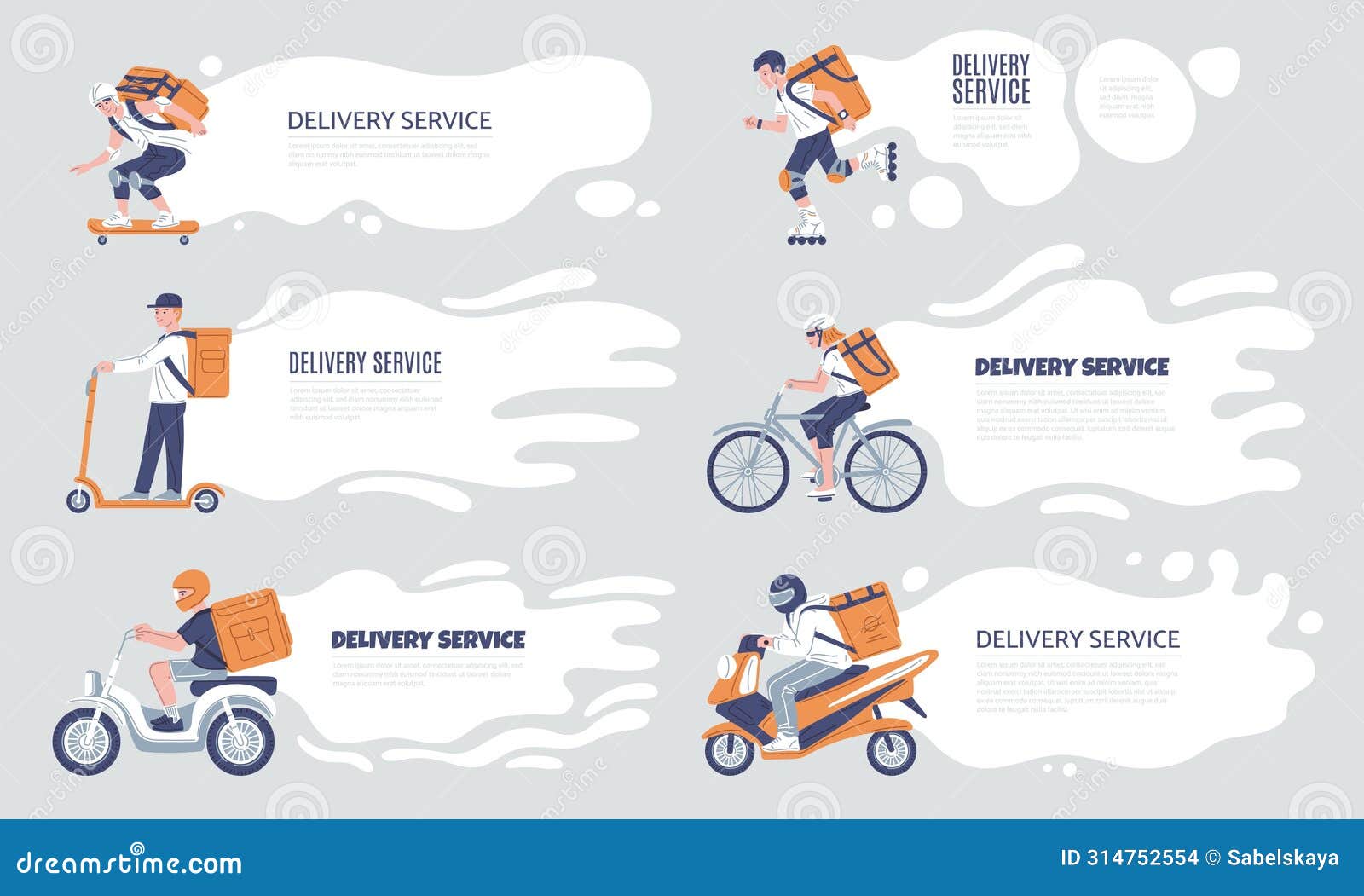 Fast Delivery Design Concept, Set of Cartoon Style Vector Illustration ...