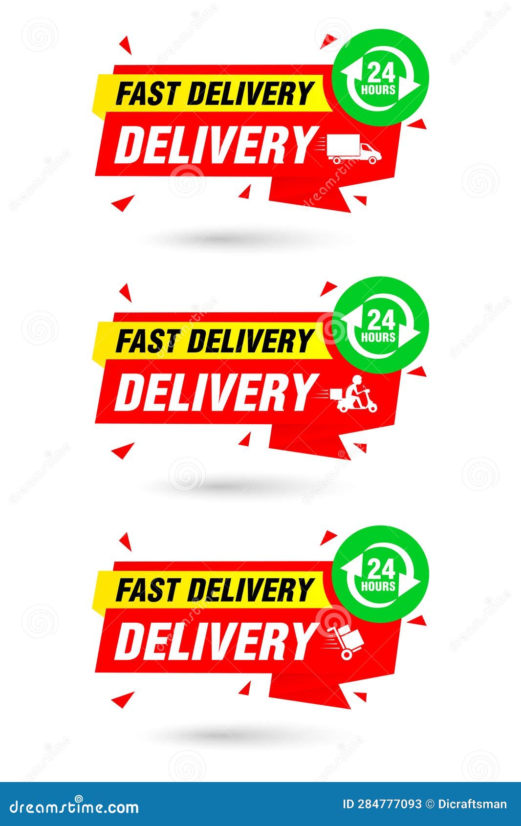 Fast Delivery Origami Red Labels Set Stock Vector - Illustration of ...