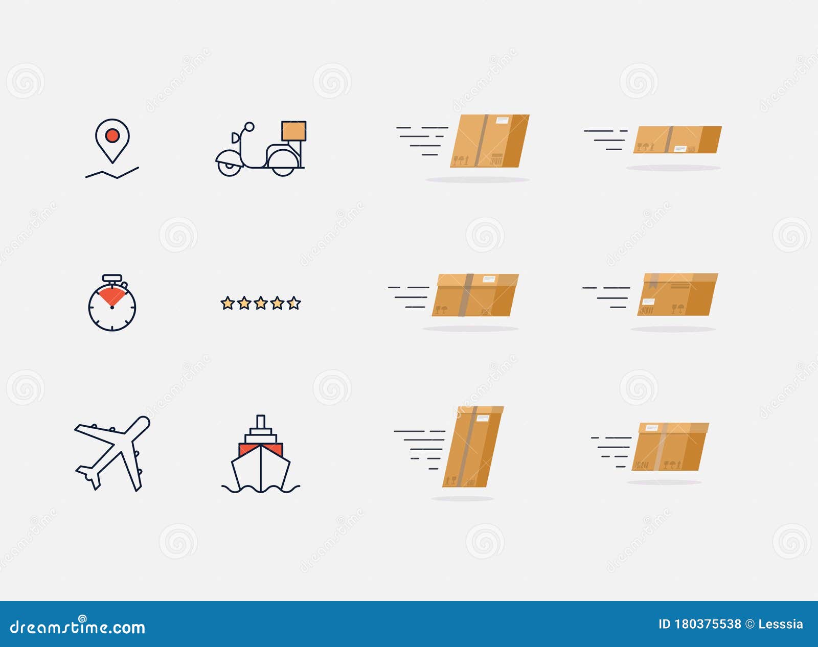 Fast Delivery Service Concept. Set of Speed Delivery Boxes Flying Stock ...