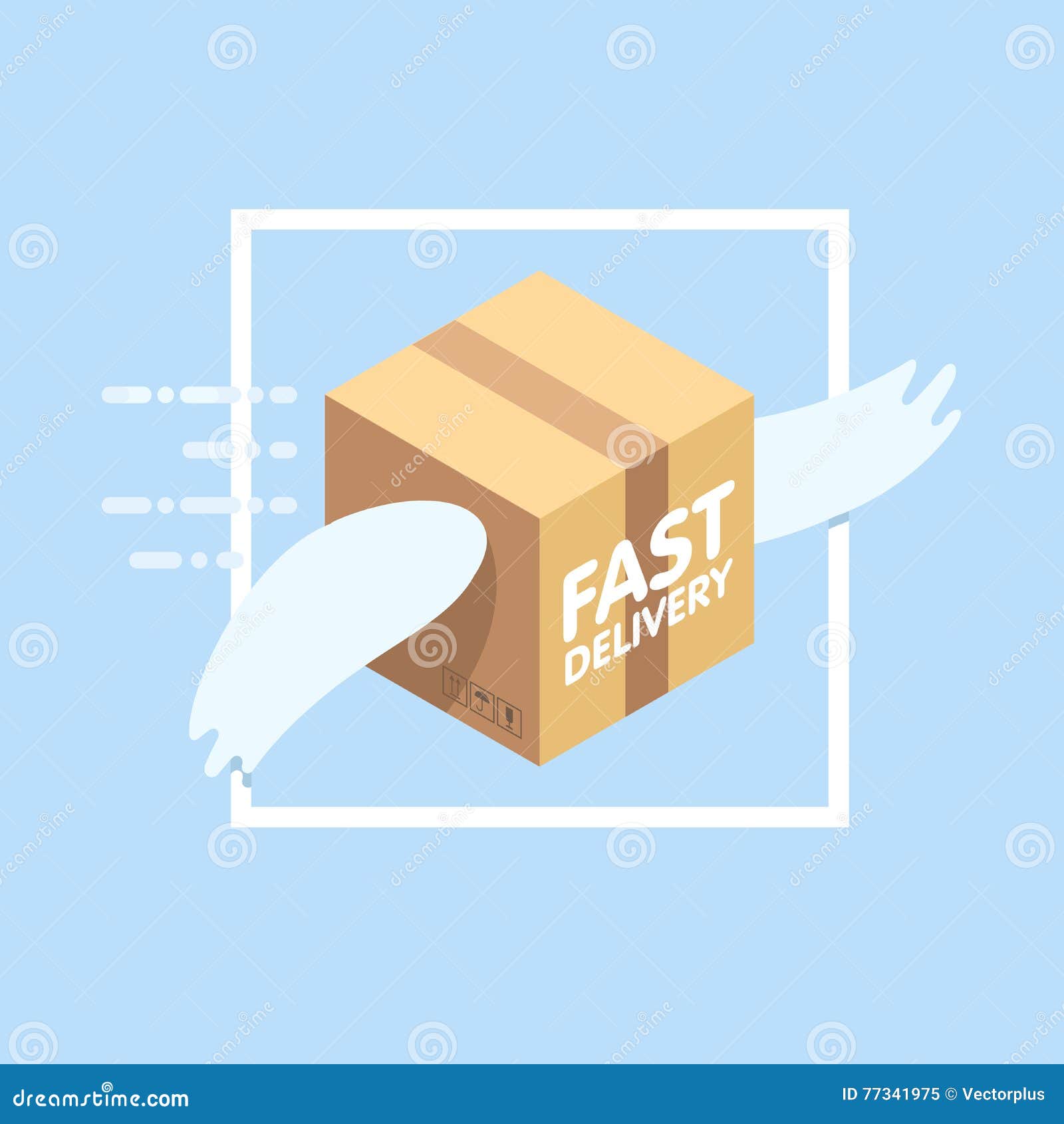 Fast Delivery Service Flat Vector Illustration. Parcel with Wings Flies ...