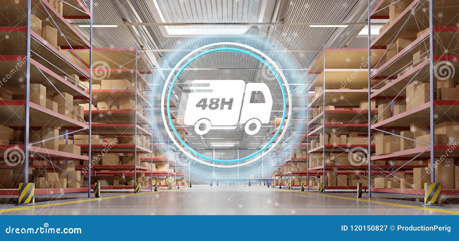 Fast Delivery System Concept on a Warehouse Background 3d Render Stock ...