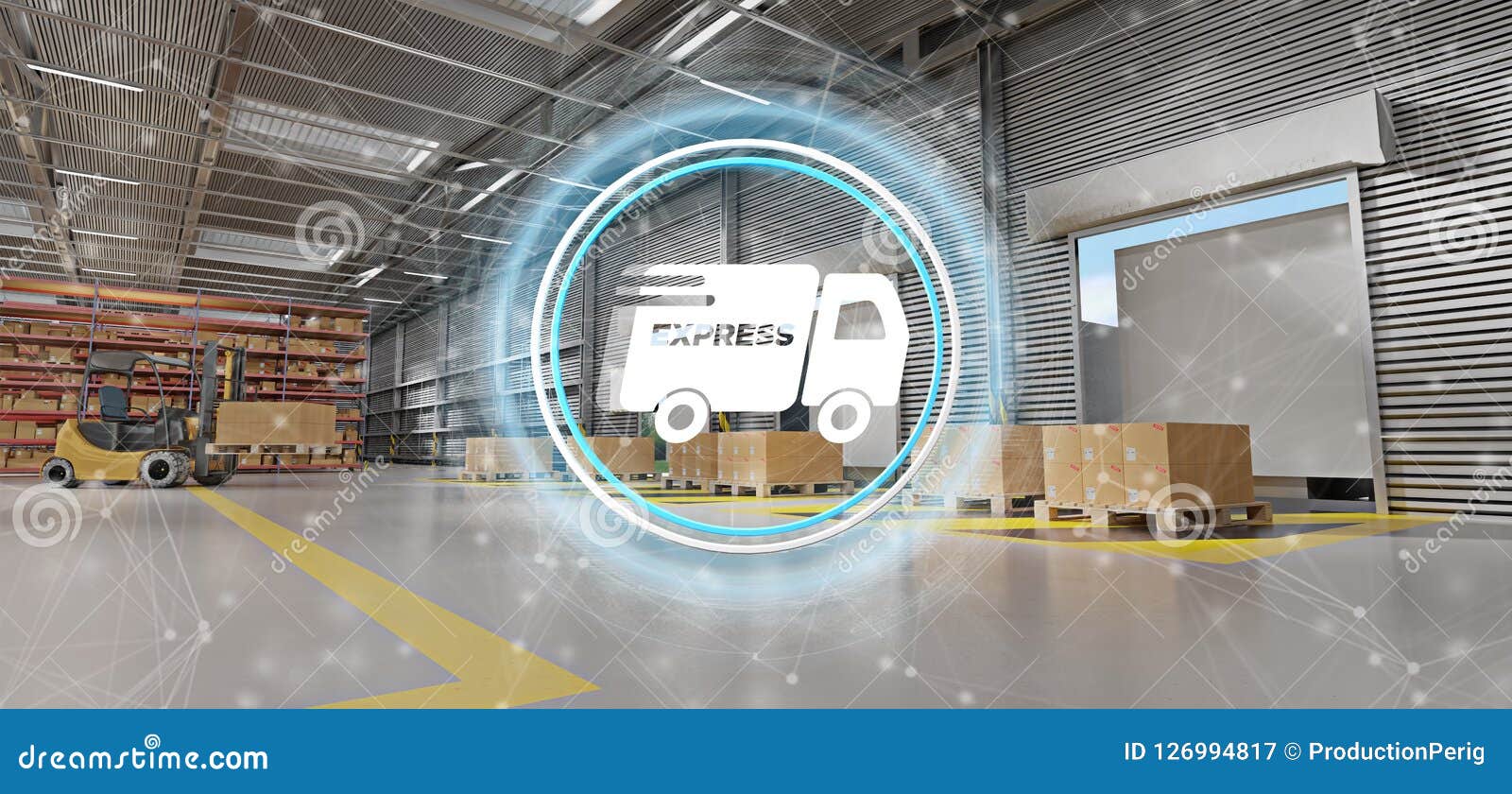 Fast Delivery System Concept on a Warehouse Background 3d Render Stock ...