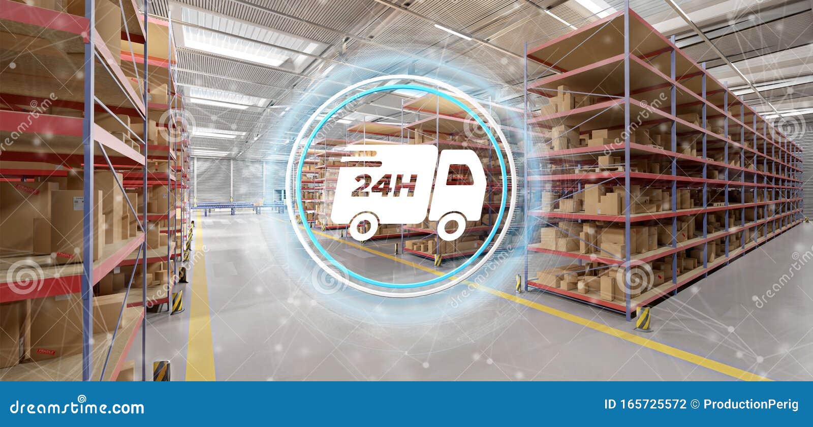 Fast Delivery System Concept on a Warehouse Background 3d Rendering ...