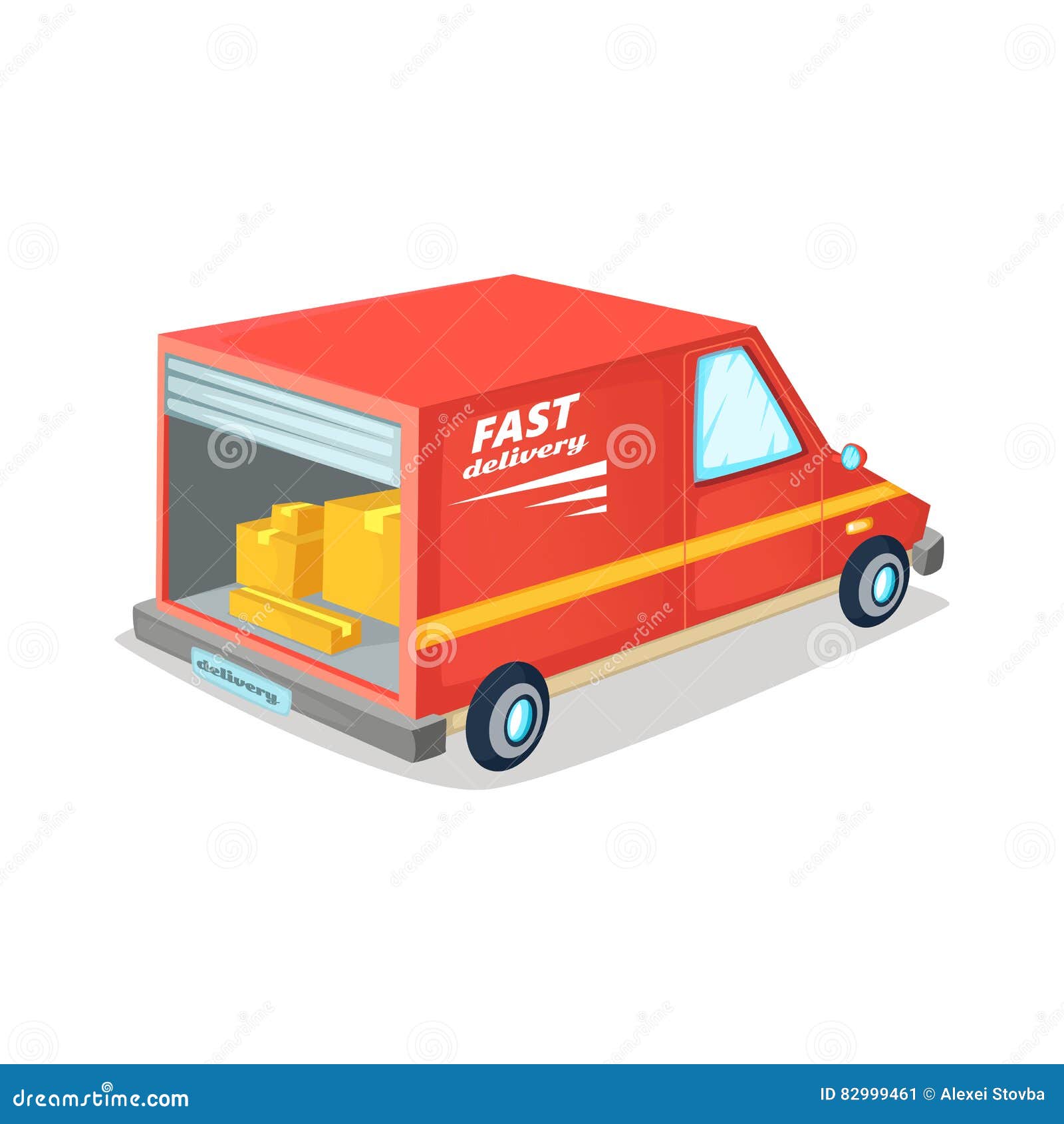 Fast Delivery Truck with an Open Trunk Full of Boxes. Cartoon Vector ...