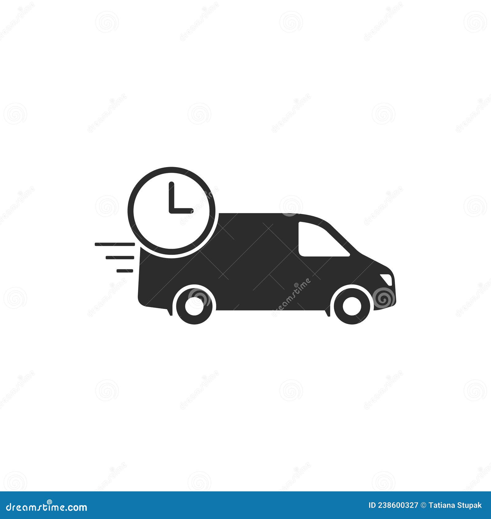 Fast Delivery Van with Clock, Shipping Icon Isolated on White ...
